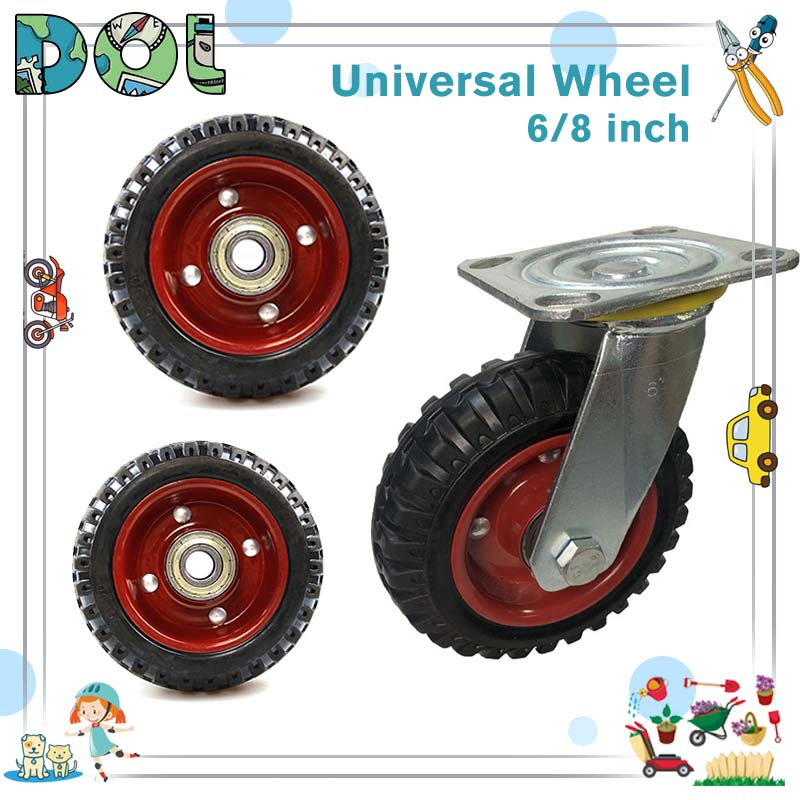 6 / 8 Inch Universal Wheel Push Cart Heavy-Duty Rubber Wheels Silent ...