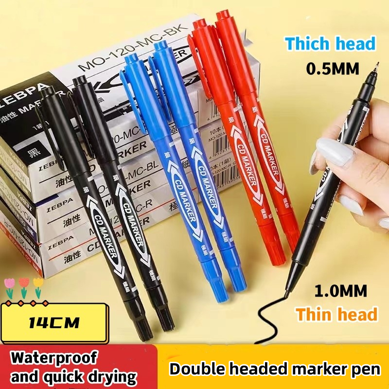 1PC 0.5/1mm Double Head Marker Waterproof Oily Ink Permanent Markers ...