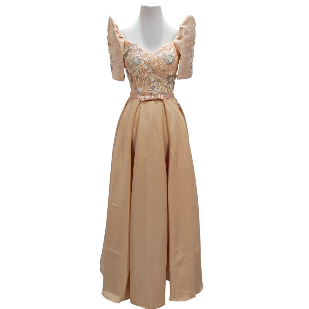 Filipiniana Dress with Lace patching and box pleated design on the ...