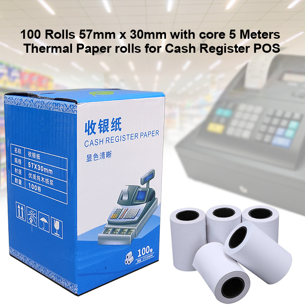 57mm x 30mm 100 Rolls with core 5 Meters Thermal Paper rolls for Cash ...