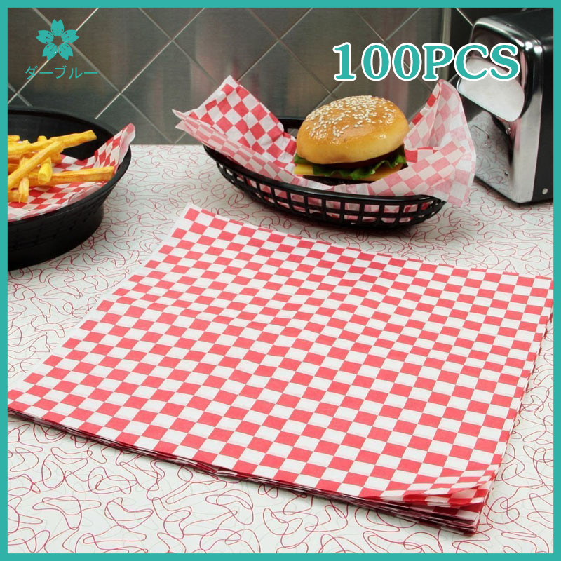 100PCS Red and White Checkered Dry Waxed Deli Paper Sheets Bread and ...