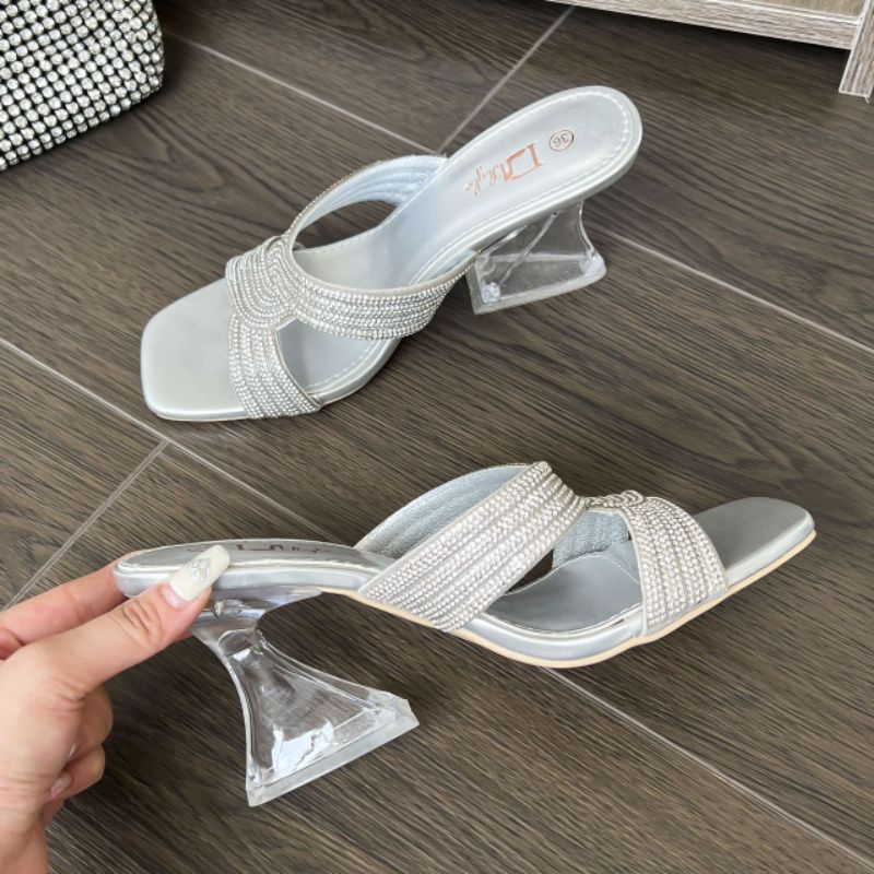 Mkc 3inches Glossy Elegant Glass Heels Sandals 338-10 | Shopee Philippines