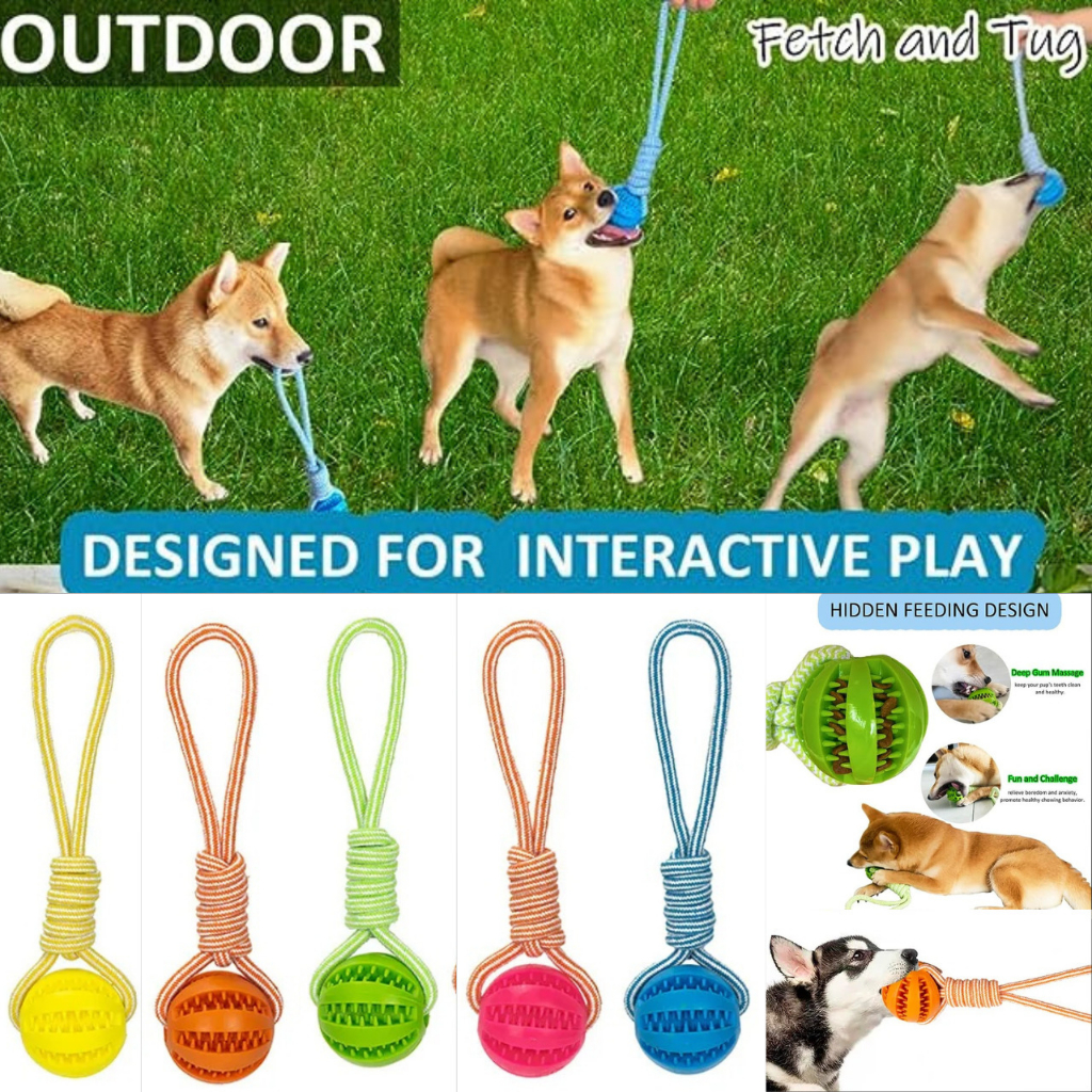 Dog Solid Fetch Indestructible Rubber Ball Dog Ball toy with Rope Pet ...