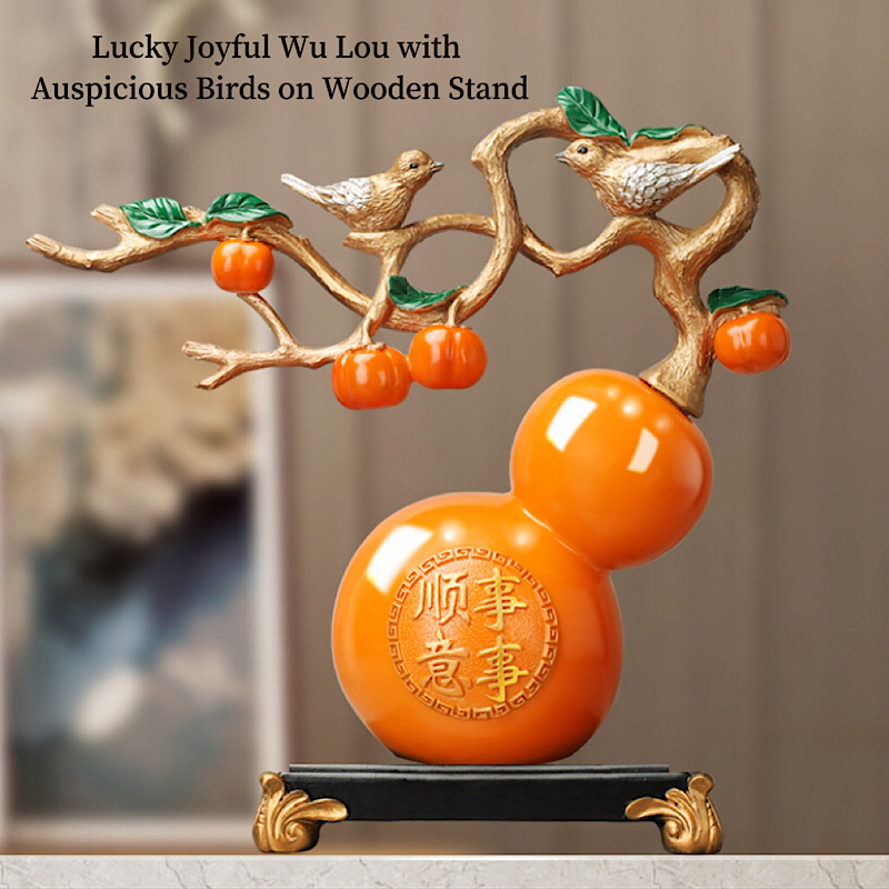 Fengshui Lucky Joyful Wulou Wu lou with Auspicious Birds on Wooden ...
