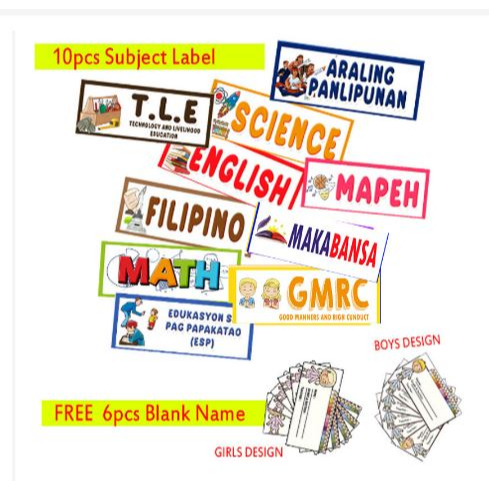 Subject Waterproof Sticker for notebooks with free Blank Name | Shopee ...