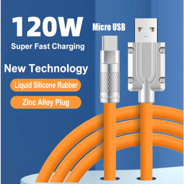 Liquid Silicone Micro USB (V8) Super Fast Charging Cable 120W 6A Quick ...