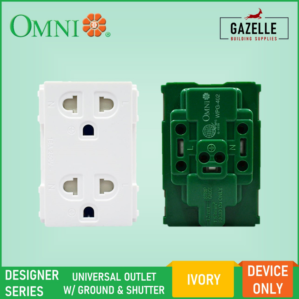 Designer Series Duplex Universal Outlet w/ Ground & Shutter device ...