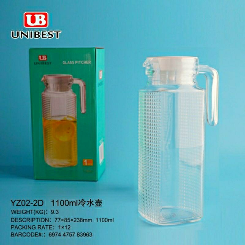 Unibest 1100ml Grid Design Glass Pitcher w/ Lid cover(YZ202-2D ...