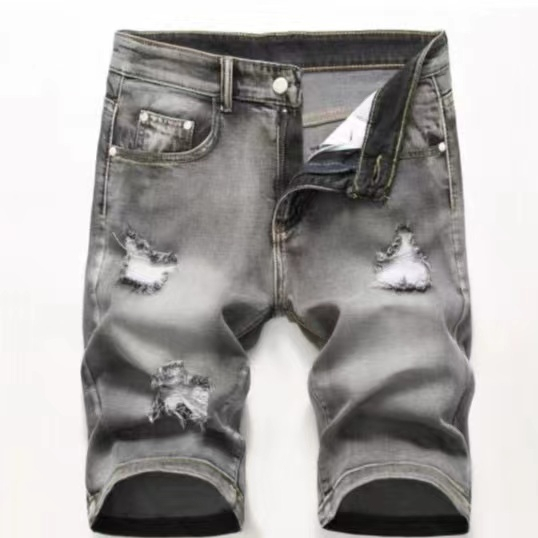 9902# Men's Outfit Tattered Ripped Dark Gary Color Denim Shorts/Cod ...