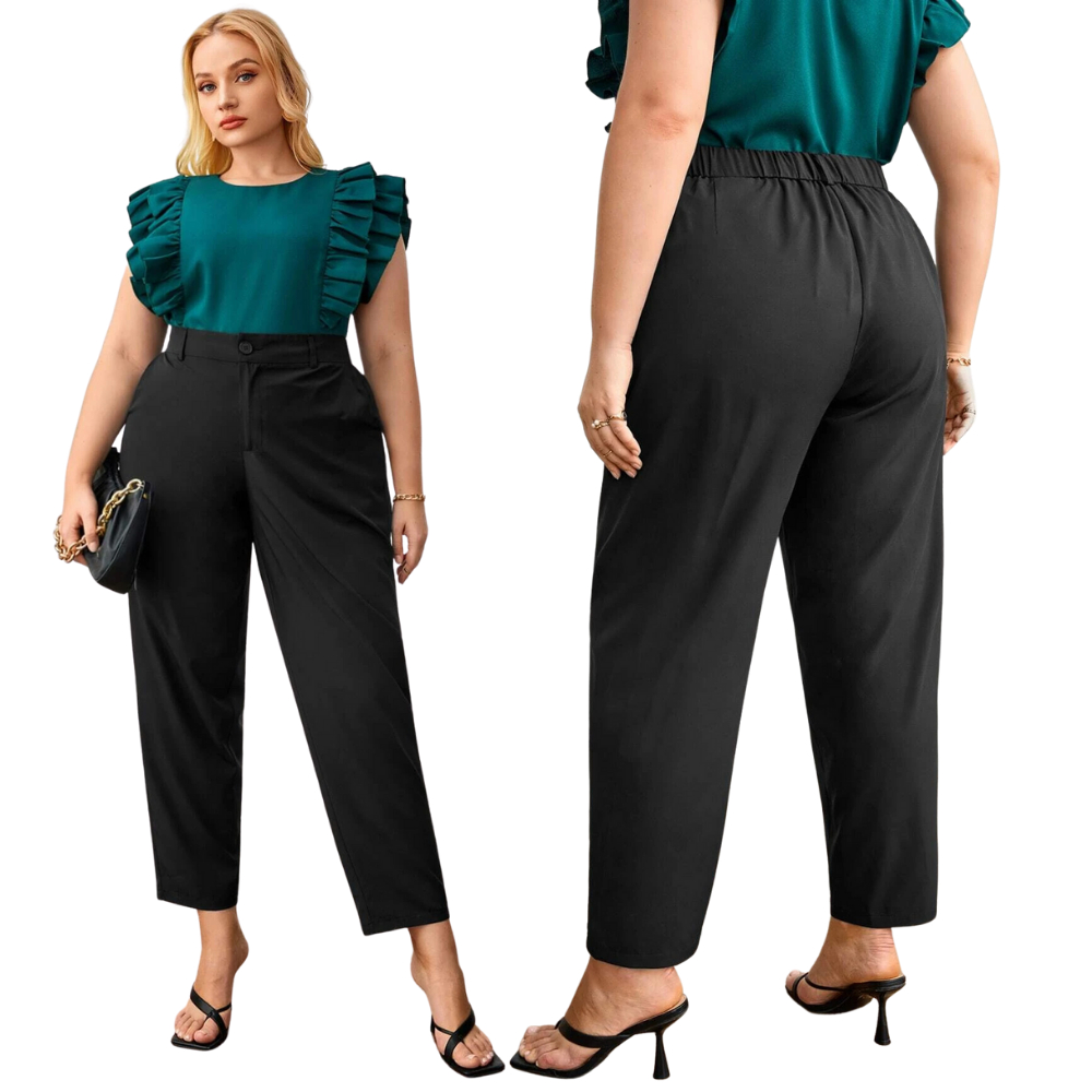 Plus Size High Waist Slacks Trouser Pants 33–37 Slim Fit Garter Waist ...