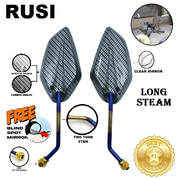 RUSI SURF 110-125 | Motorcycle Side Mirror Long Steam 2 Tone Carbon ...