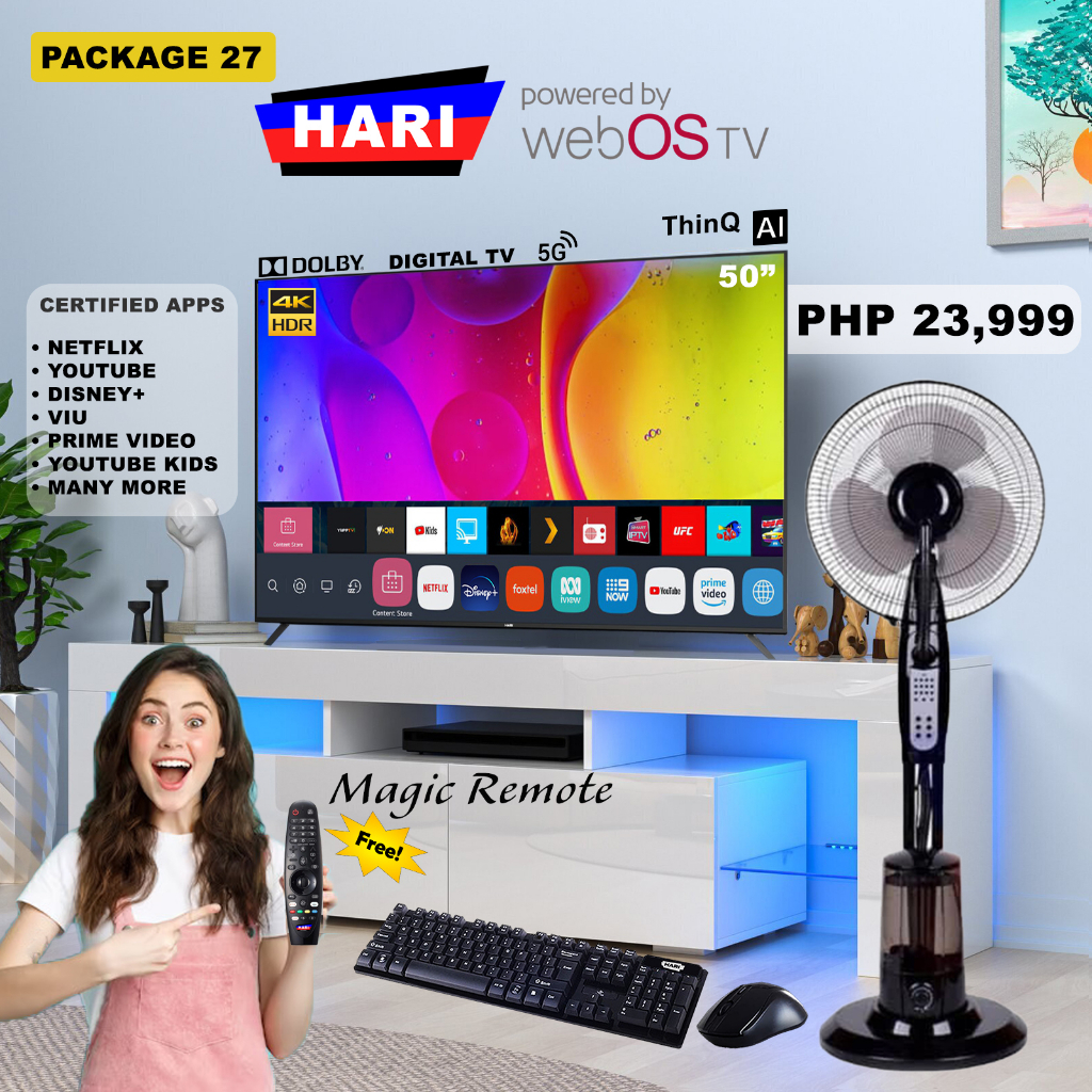 HARI TV 50inch Powered by WebOS ThinQ AI W/ HARI Wireless Keyboard and ...