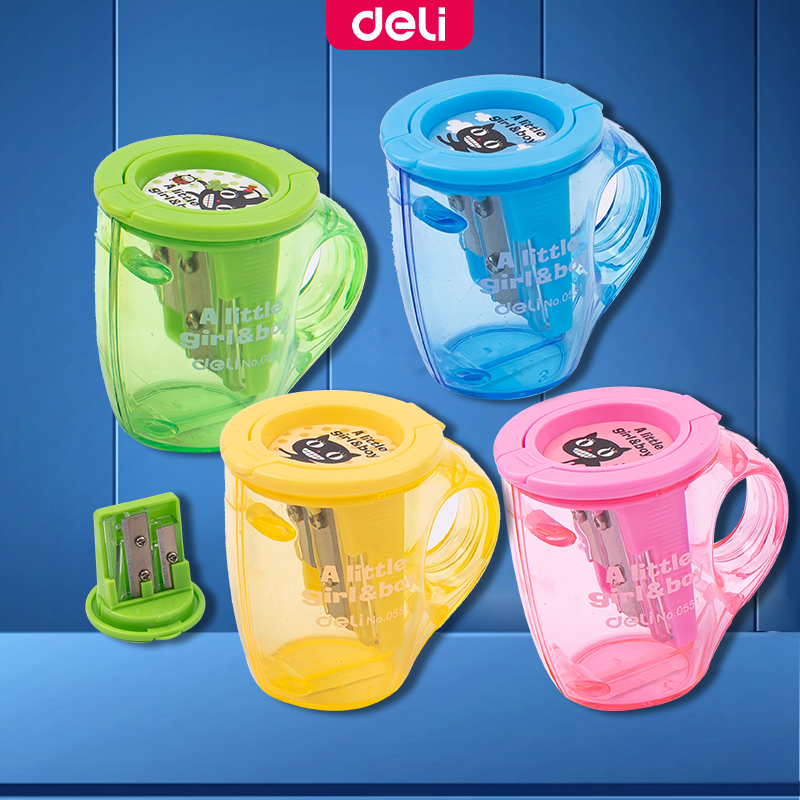Deli Mini Pencil Sharpener Translucent Canister Design Assorted Color ...