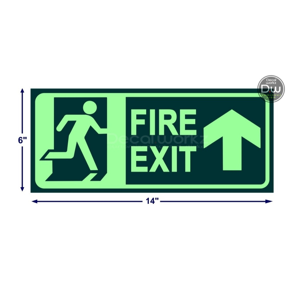 Luminous / Glow in the Dark Fire Exit Sign Red Background in 3mm Sintra ...