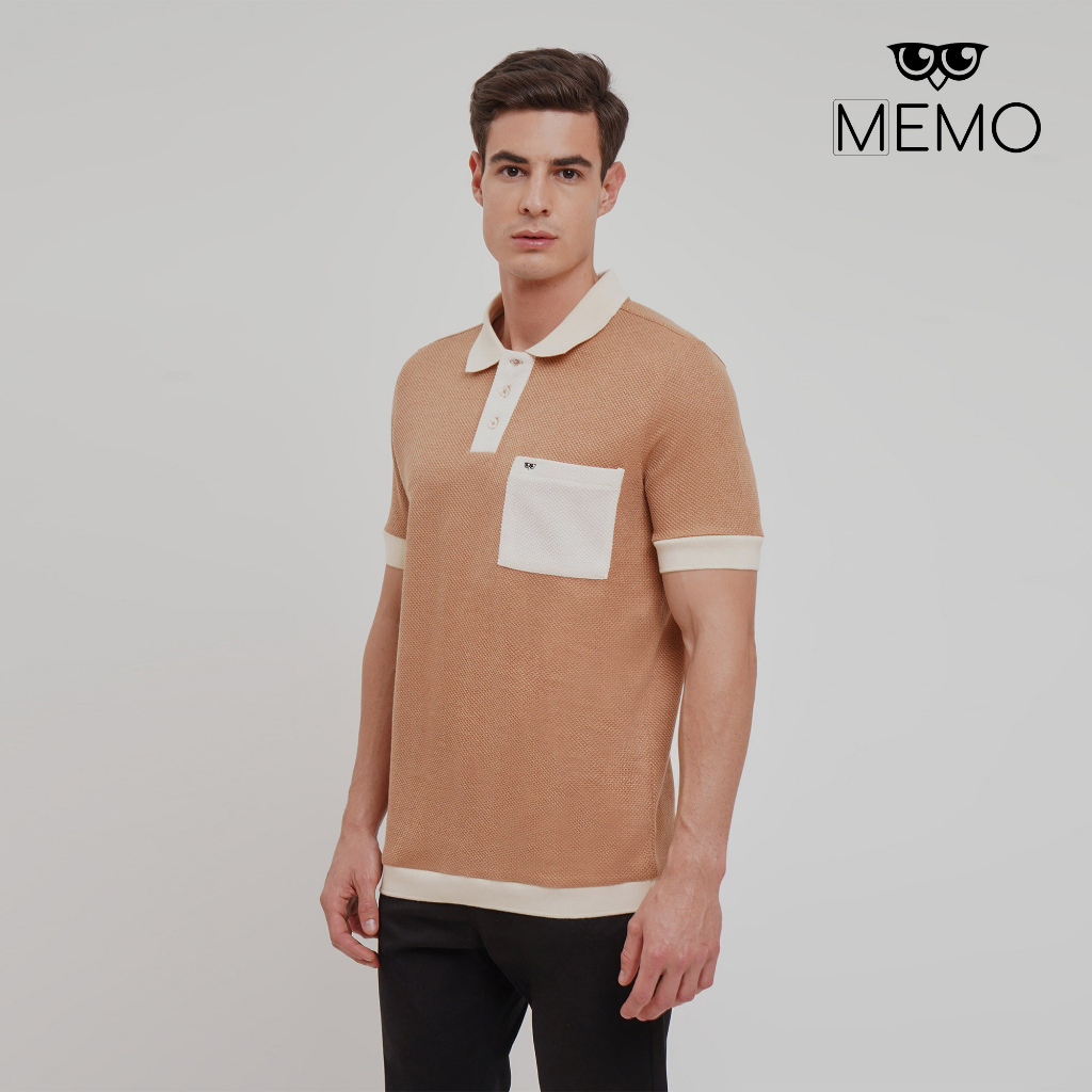 Memo Premium Textured Polo With Contrast Pocket And Ribbing For Men ...