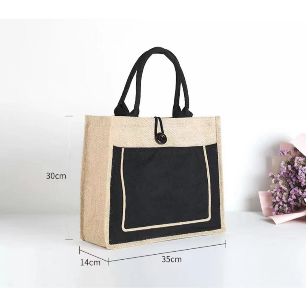 Eco Friendly Abaca Tote Bag Burlap Jute Bag Shoulder Bag with Button ...