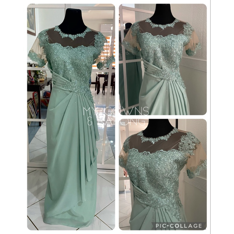 Sage green principal sponsor / mother / ninang gown | Shopee Philippines
