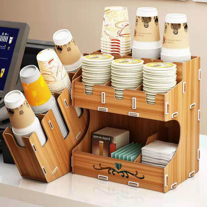 DIY 8 Grid Cup Storage Organizer Wooden Disposable Cup Straw Tissue Lid ...