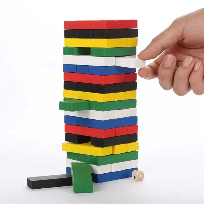 Rainbow stacking block toy dominoes Dumping wooden tower classic ...