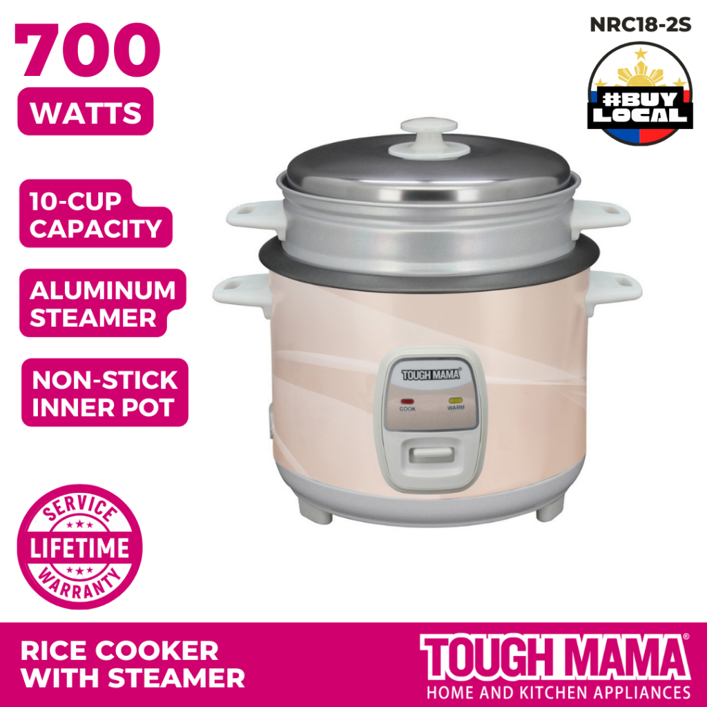 Tough Mama NRC18-2S Light Brown Rice Cooker with Steamer Non-stick 1.8L ...