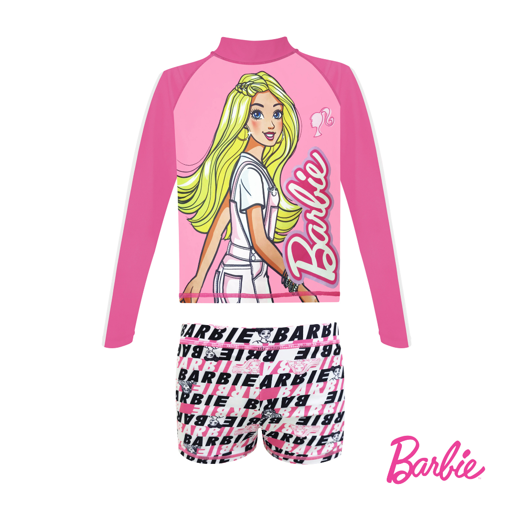 Barbie Long Sleeved Rashguard Boyleg Shorts Set Girls Kid Swimwear ...