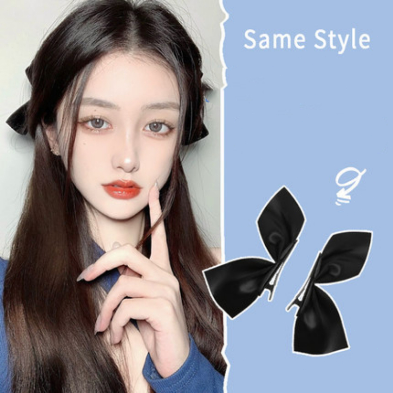 Jisoo Same Black Silk Bow Hairpin French Girl Hairpin Bangs Top Hairpin ...