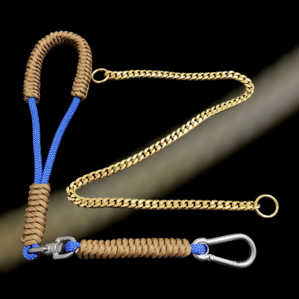 CBK Heavy duty short Paracord leash w/ stainless steel gold chain ...