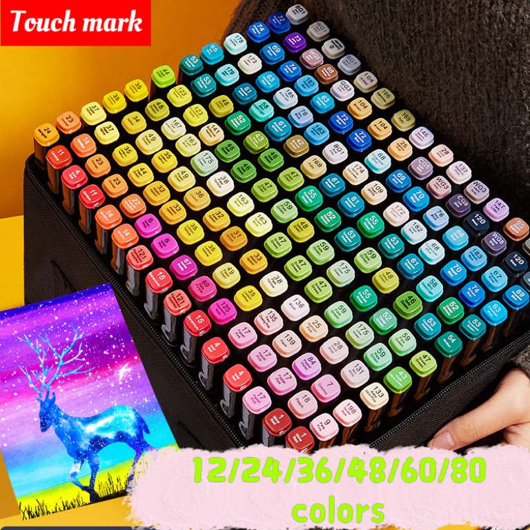 3mm/6mm Double Head Color Alcohol Marker Set 12/24/36/48/60/80 Touch ...
