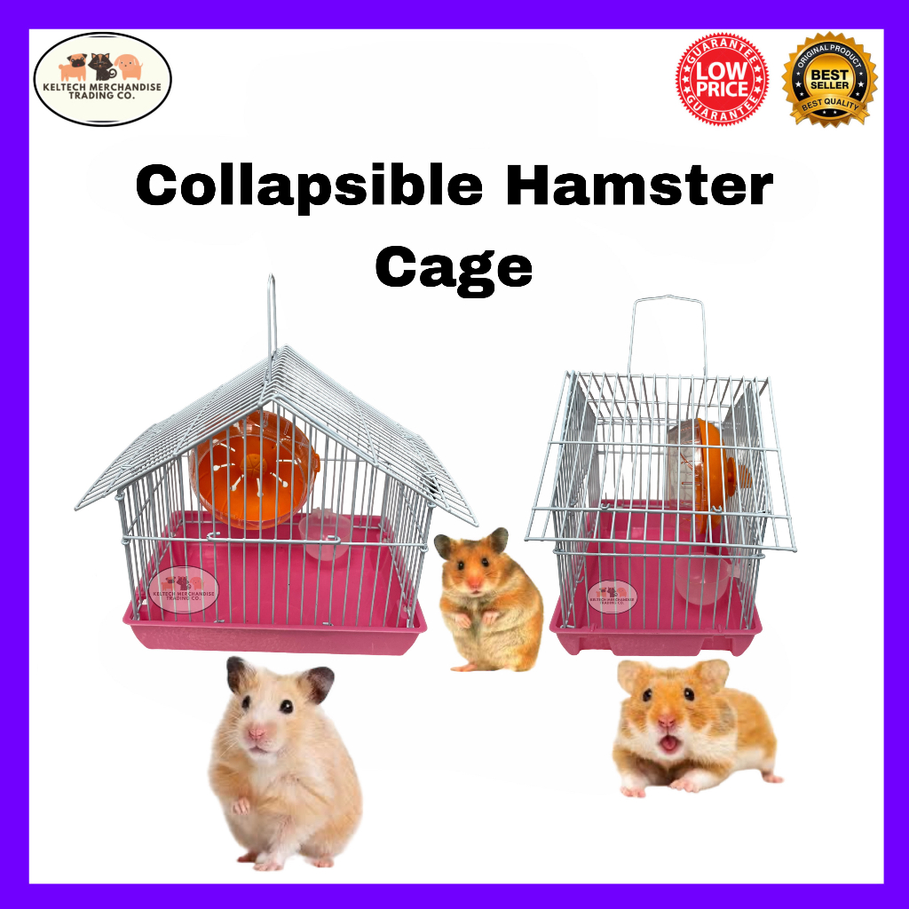 Collapsible Foldable Small Hamster Cage TRIANGLE Roof With Feeding Cups ...