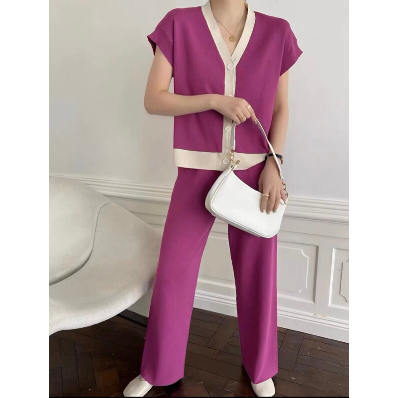 Only.Fashion V-Neck 2Tone Knitted Terno Pants #6352 | Shopee Philippines