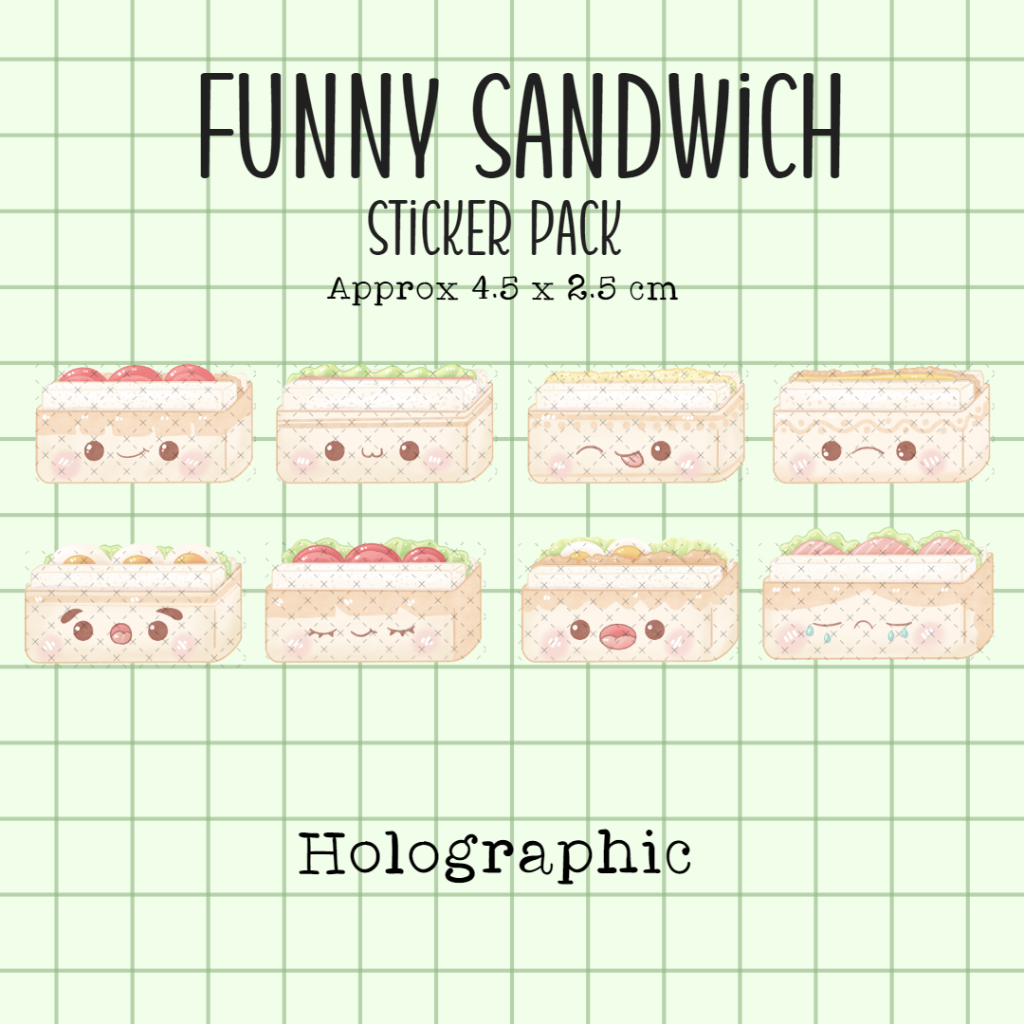 Funny Sandwich Sticker Pack Holographic Finish Die Cut Cute Sticker ...