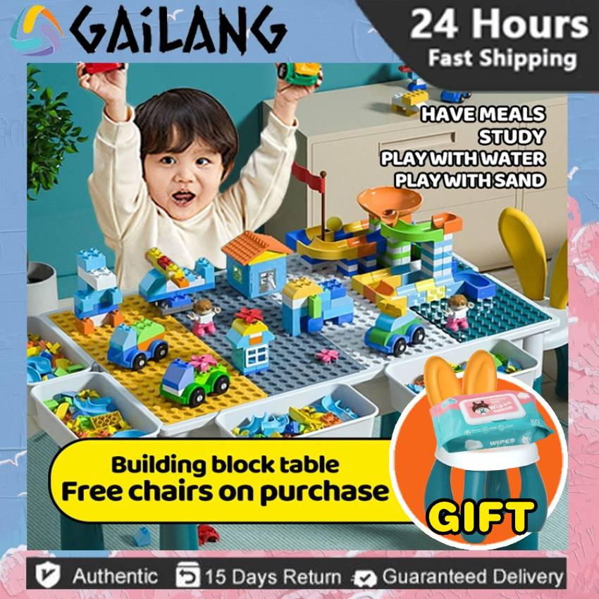 Children'S Building Blocks Table With Chair Toys Building Block Multi ...