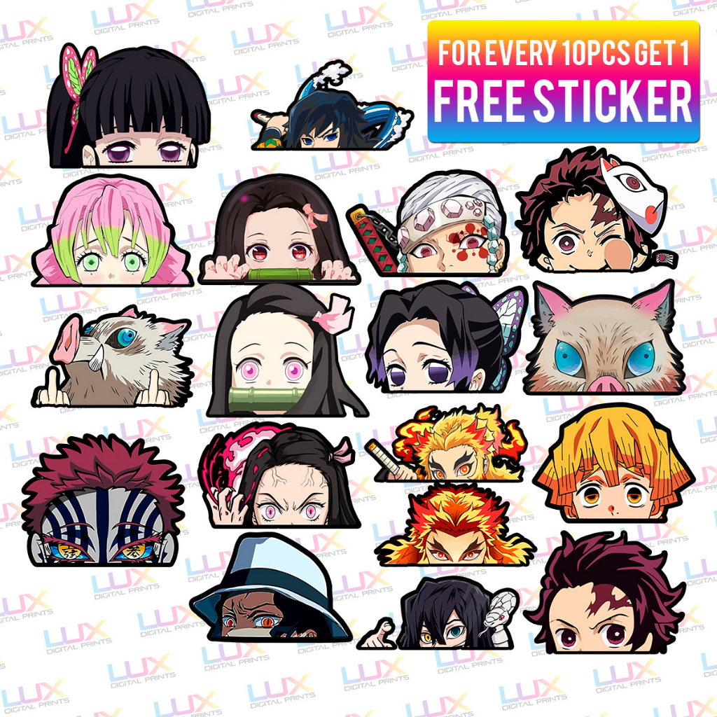 DEMON SLAYER PEEKING STICKER laptop mugs tumblers aqua flask motors ...