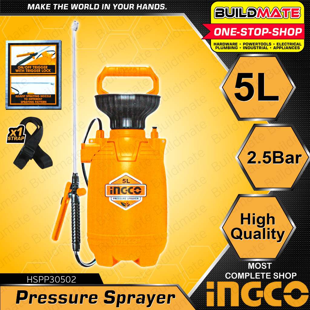 BUILDMATE Ingco 5L Water Sprayer Pressure Hand Pump Misting Spray ...