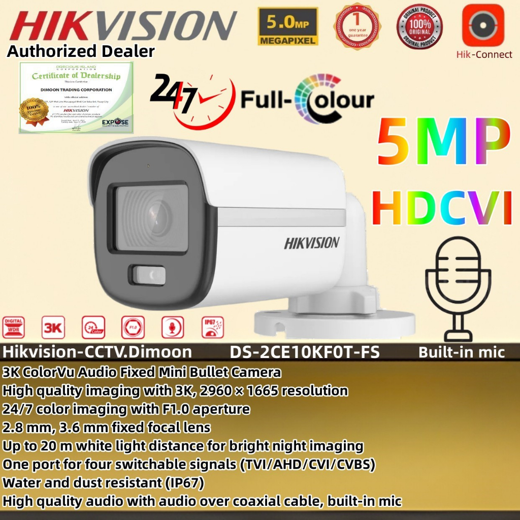 Hikvision 3K 5MP full color With Audio Bullet Camera Bullet Outdoor ...