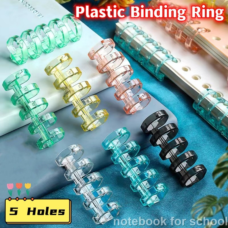 5 Holes Loose-Leaf Plastic Binding Ring DIY Colorful Crystal Ring For ...