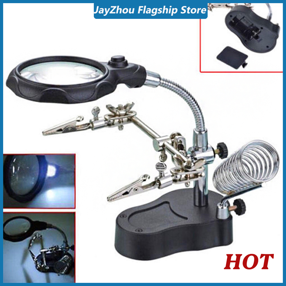 Aid Hand Clip LED Magnifying Soldering Iron Stand Lens Magnifier TL ...