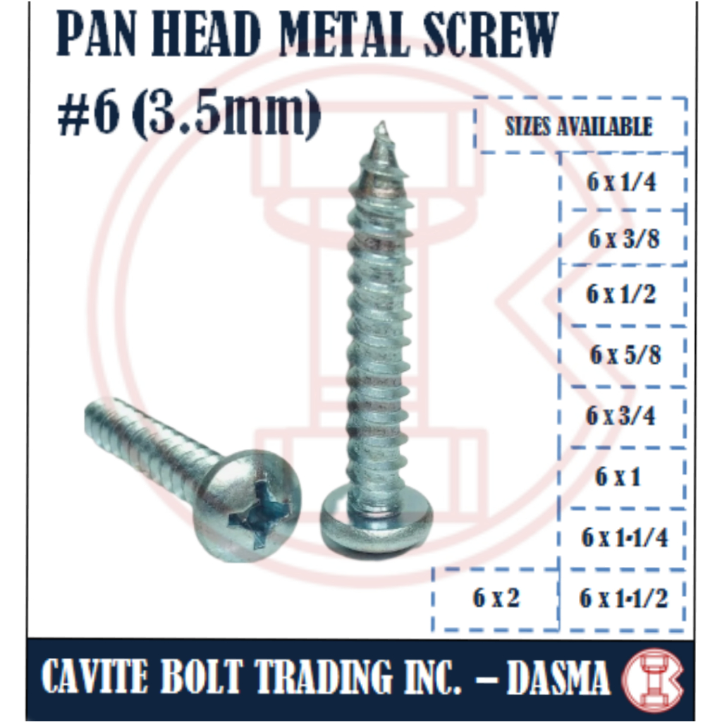PAN HEAD METAL SCREW #6 (3.5mm) 18 TPI (1 GROSS / 144 PCS) | Shopee ...