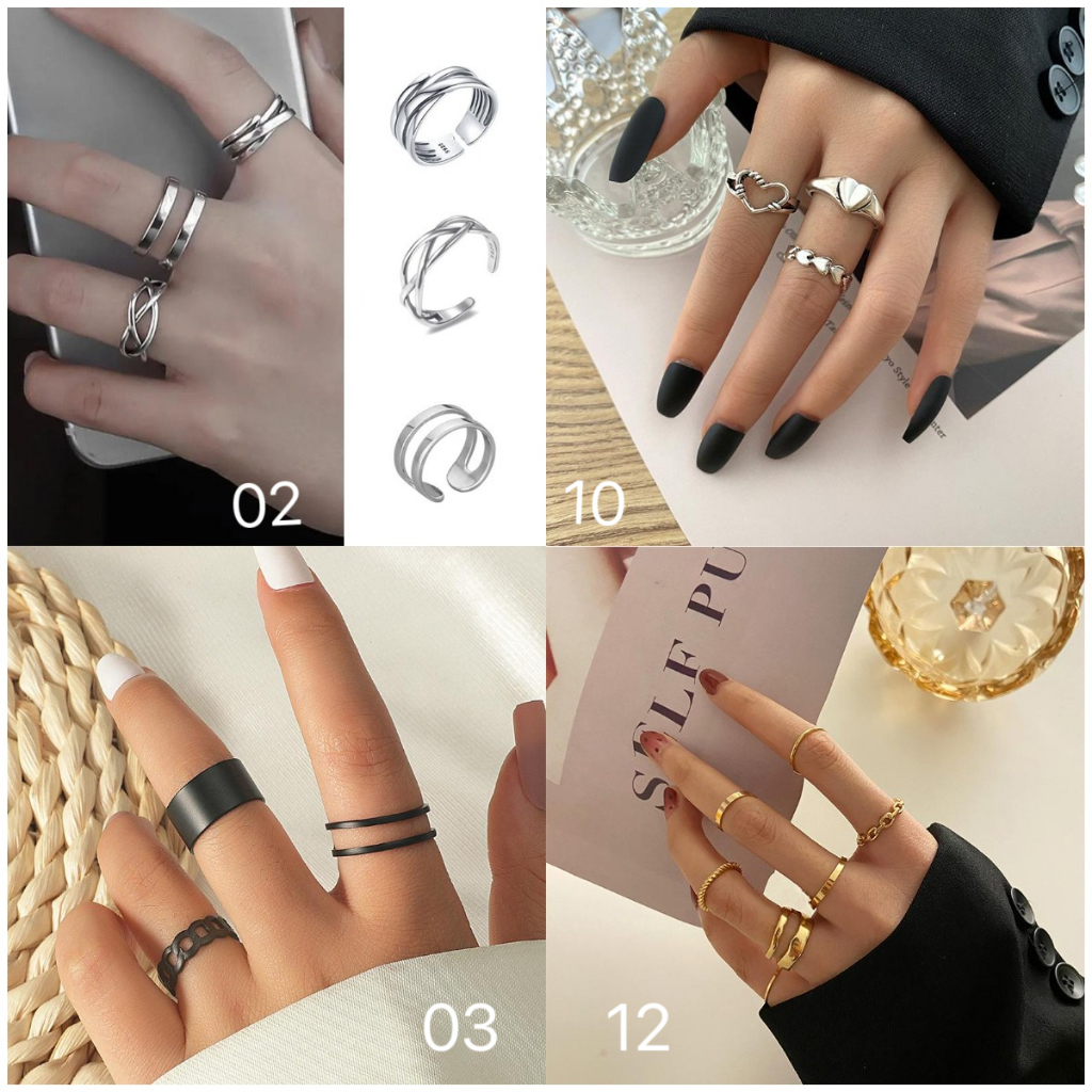 1 set Punk Cool Unisex Ring Couple Girlfriend Fashion Knuckle Ring Set ...