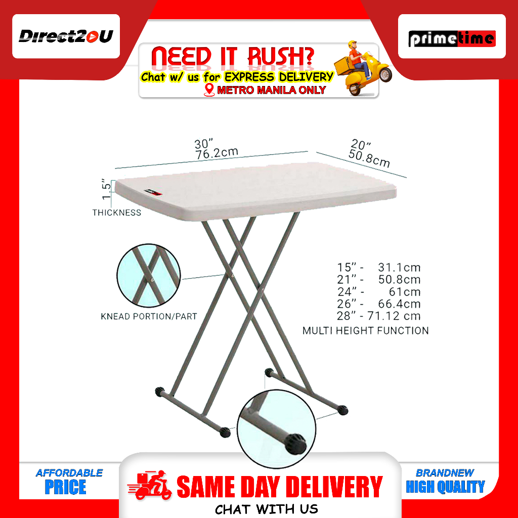 Primetime Folding Multi-Height Personal Table Length=30 inches x Width ...