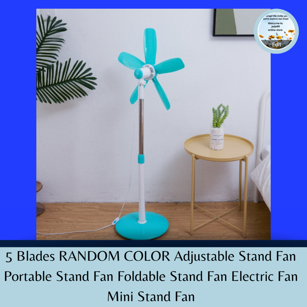 5 Blades RANDOM COLOR Adjustable Stand Fan Portable Foldable Stand Fan ...