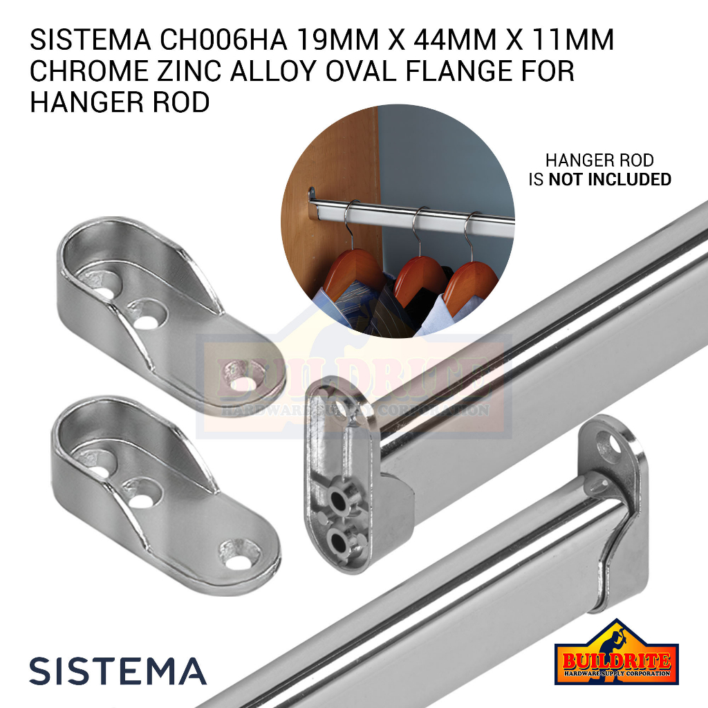 SISTEMA CH006HA 19mm x 12mm Chrome Zinc Alloy Oval Flange For Hanger ...