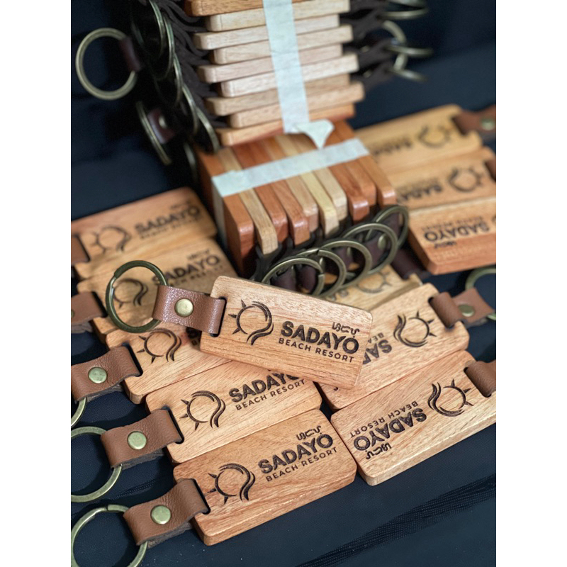 [COD] Wooden Keychain with Leather Strap Personalized Laser-Engraved ...