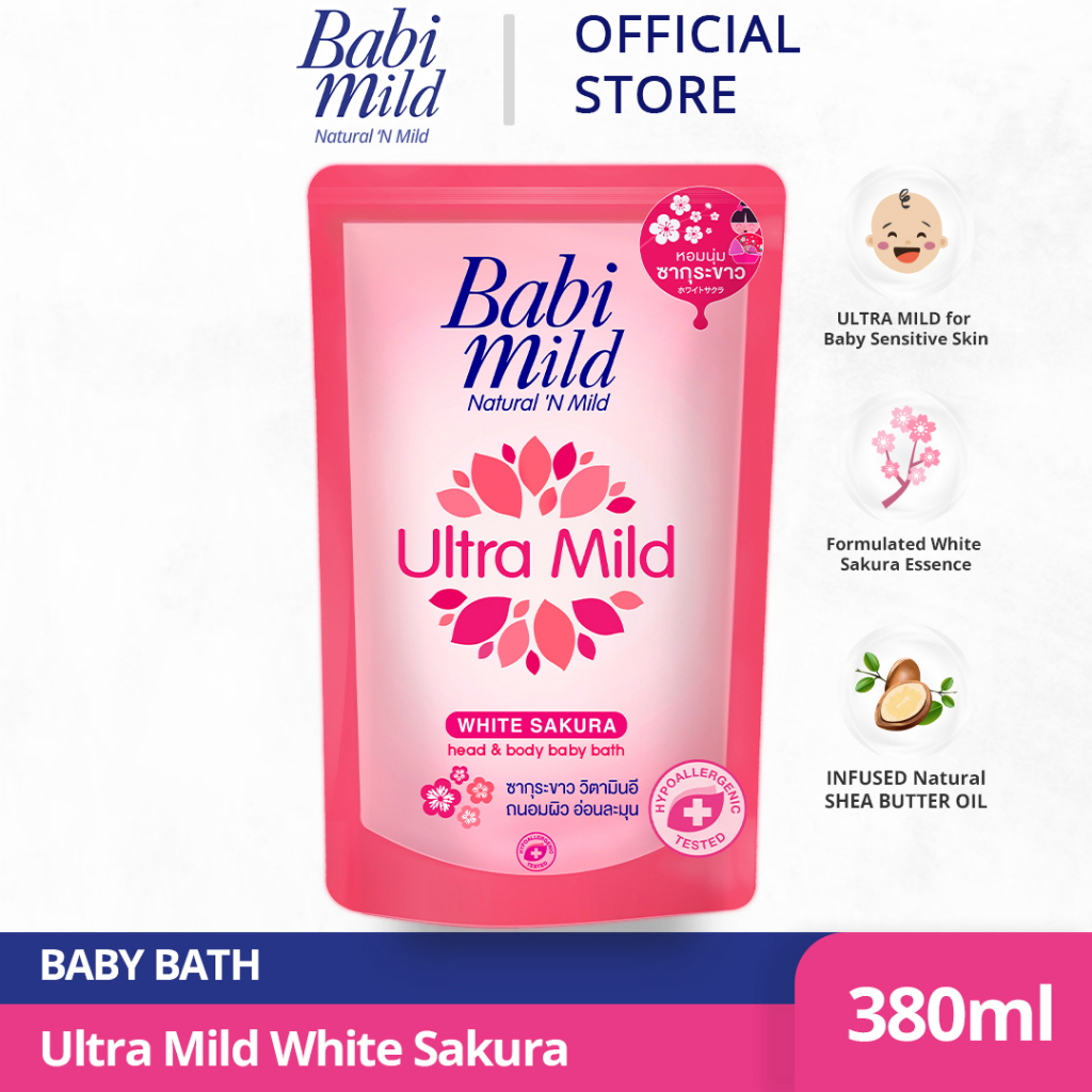 Babi Mild ULTRA MILD White Sakura 380ml Head & Body Bath - Natural N' Mild - (Refill) Baby ...