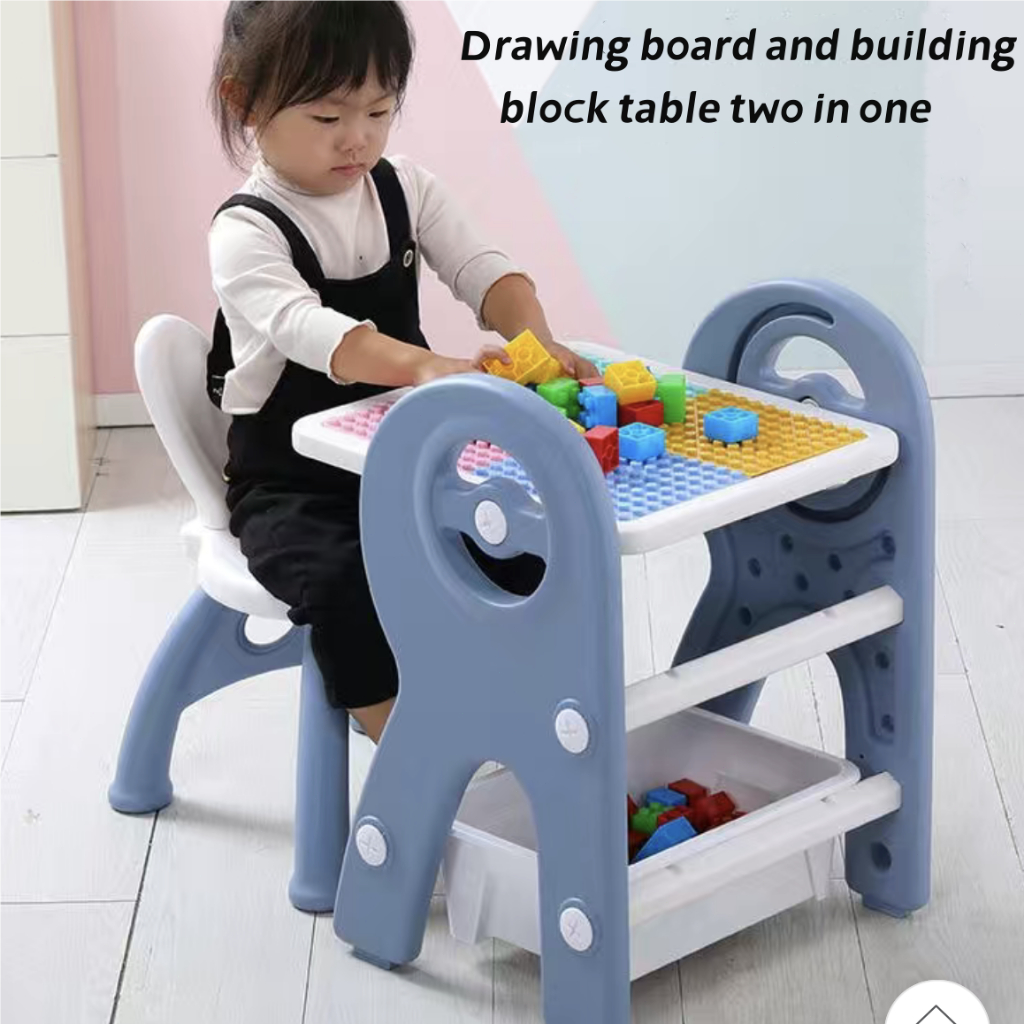3-in-1 Rotating Kids Activity Table: Building Blocks & Drawing Board ...