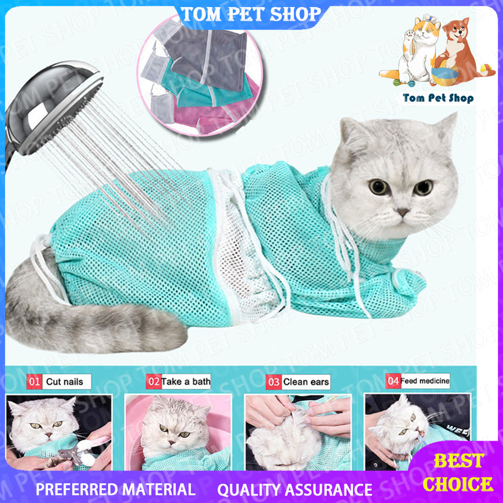 Cat Grooming Bath Bag Cat Bathing Bag Mesh Pet Nail Care Net Anti Bite ...