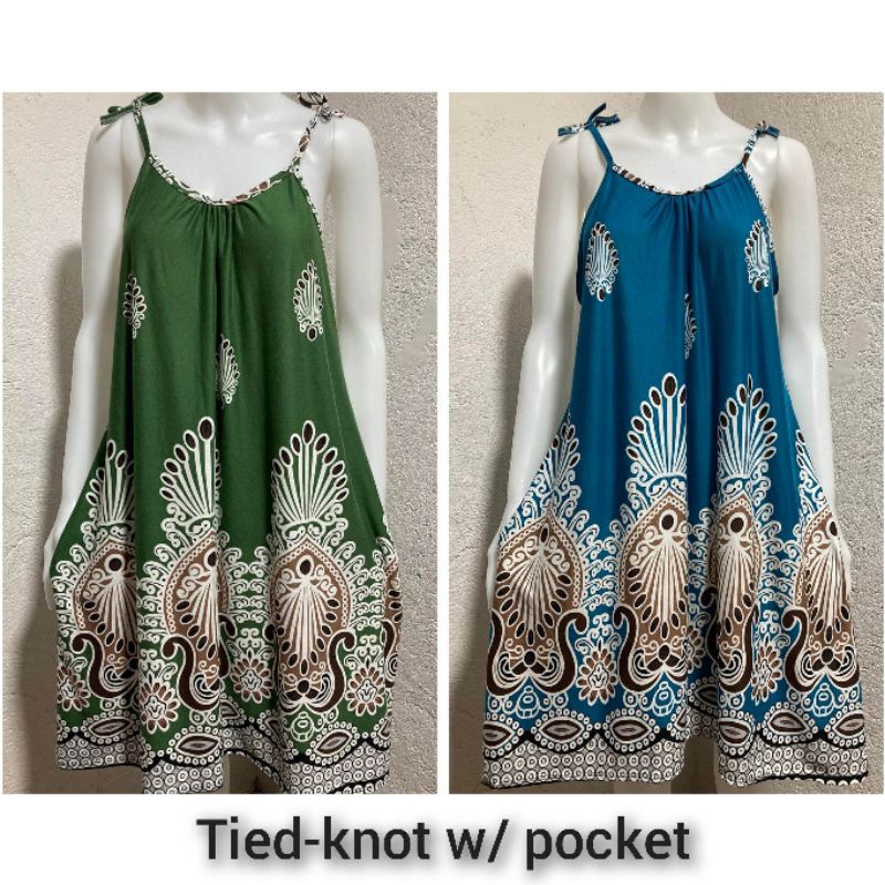MINI SPAG STRAP DRESS / TIE KNOT / FLOWY DUSTER WITH POCKET FIT TO XL ...