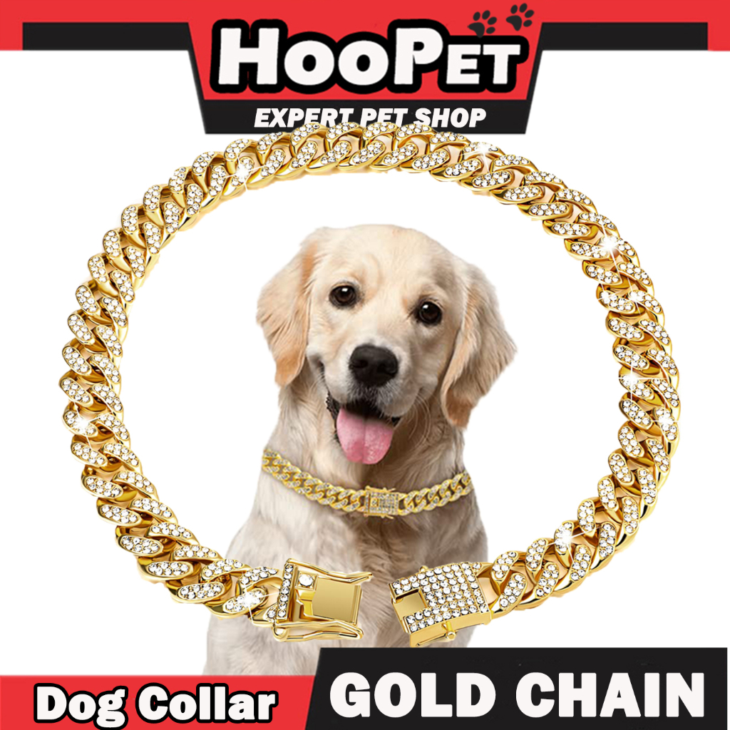 Diamond Gold Dog Collar Cuban Dog Chain Walking Metal Pet Necklace For ...