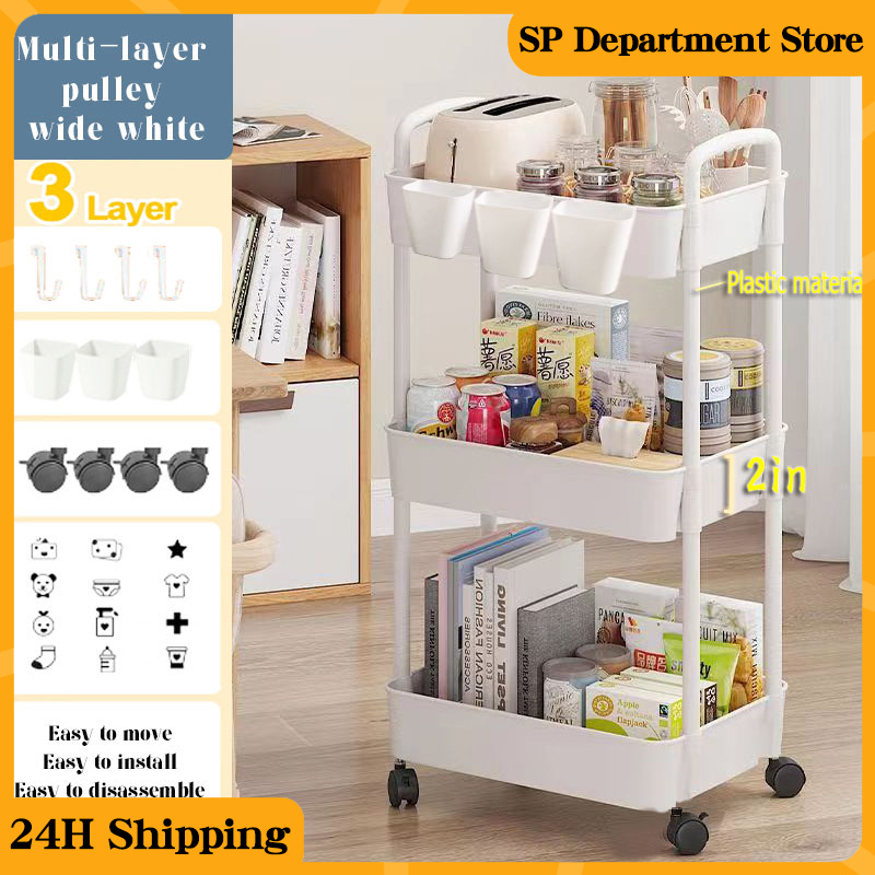 3 Tier Plastic Trolley Trolley Organizer with Handle Wheels and 3 ...