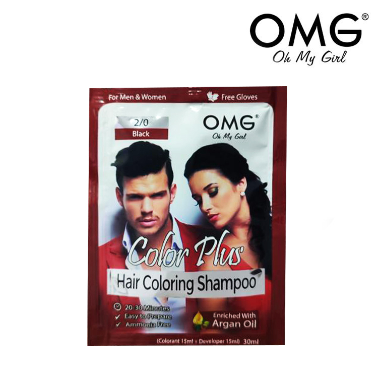 OMG Hair Color Plus Coloring Shampoo - 2.0 Black for Men and Women with ...